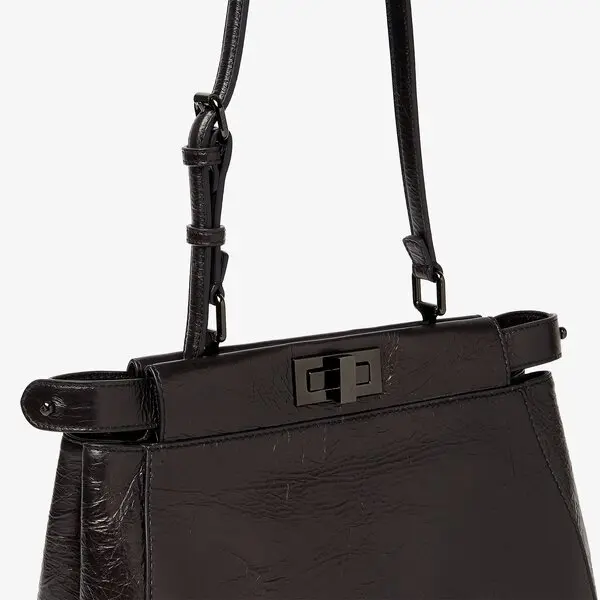 Fendi My Peekaboo Small Crackled Black Leather Bag
